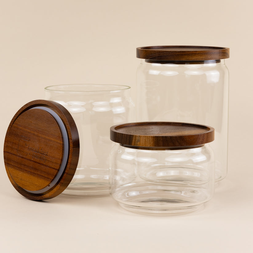 The Breakfast Pantry Key Three Jumbo Canister Set With Acacia Wood Lids
